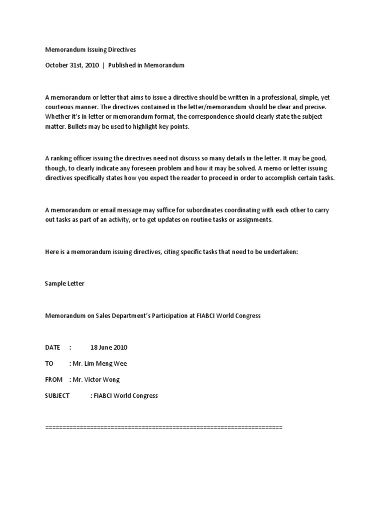 Memorandum Issuing Directives | PDF | Memorandum | Employment