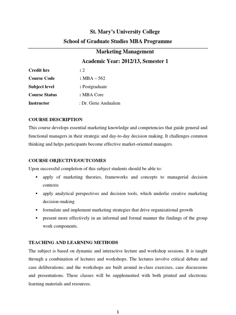 Marketing MGMT, Syllabus | PDF