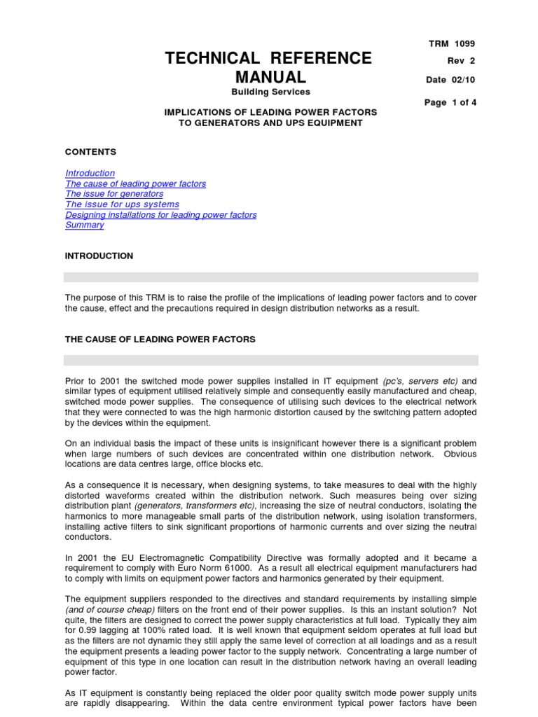 TRM 1099 Leading Power Factors To Generators and UPS Equipment | PDF ...