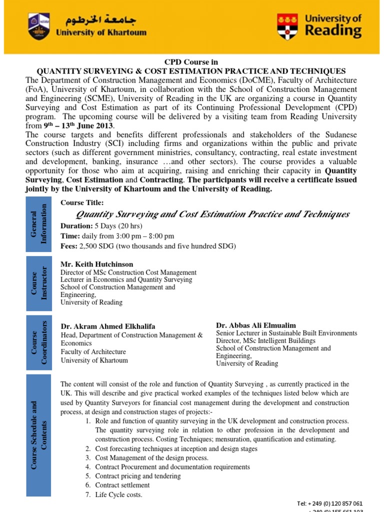 CPD QS 2 Flyer Updated | PDF | Construction Management | Surveying