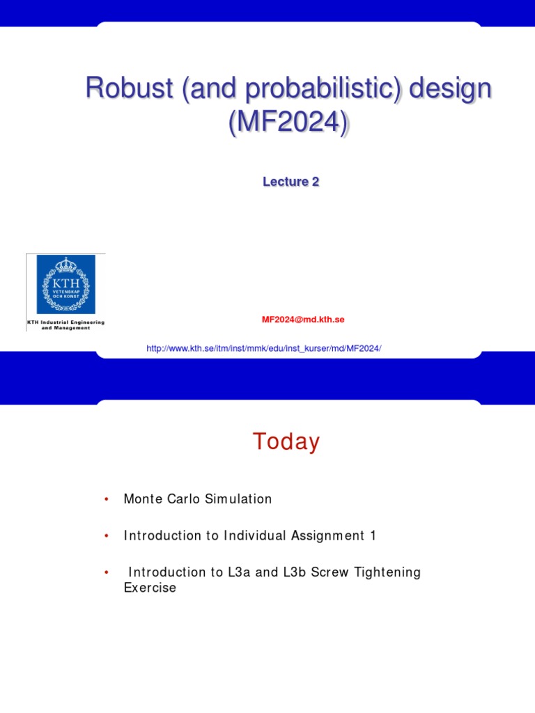 Lecture2 - Robust Design | PDF | Reliability Engineering | Screw