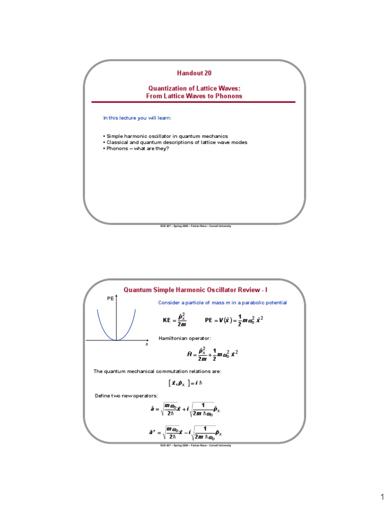 Handout 20 Quantization of Lattice Waves: From Lattice Waves To Phonons ...