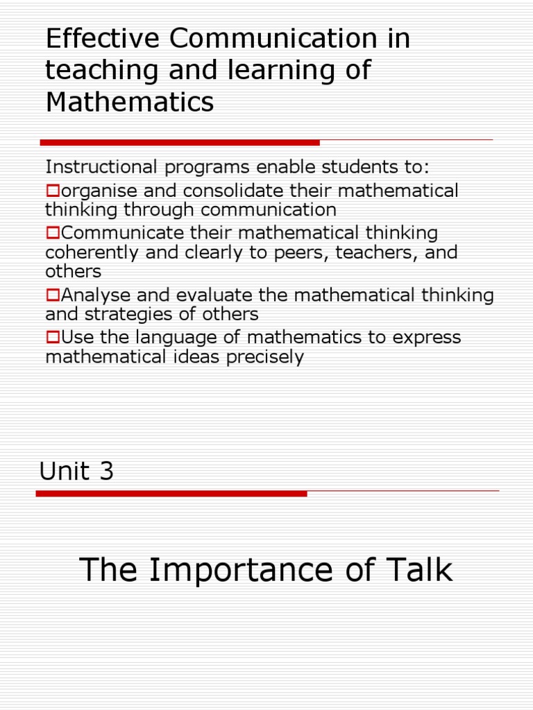 Effective Communication in Mathematics: Developing Conceptual ...