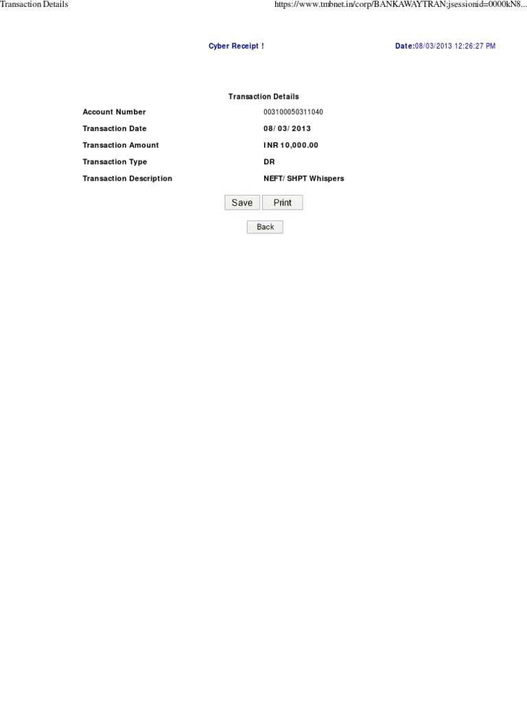 NEFT Transaction Receipt - 08/03/2013 | PDF | Finance & Money ...