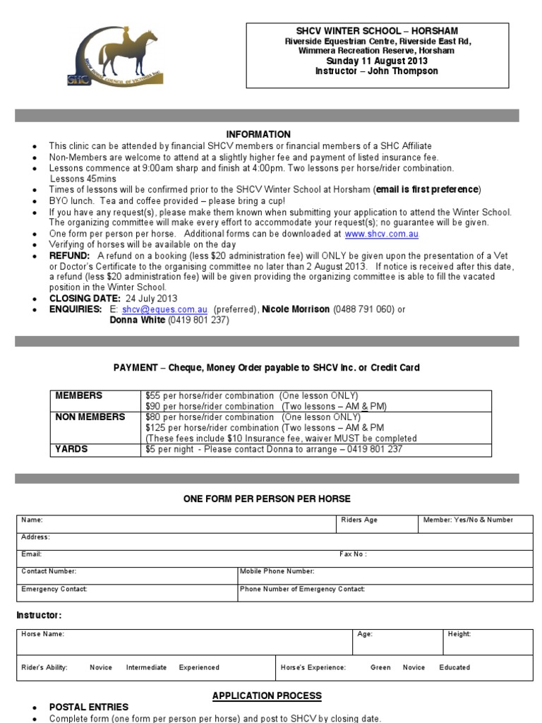2013 SHCV Horsham Winter Clinic | PDF | Money Order | Payments