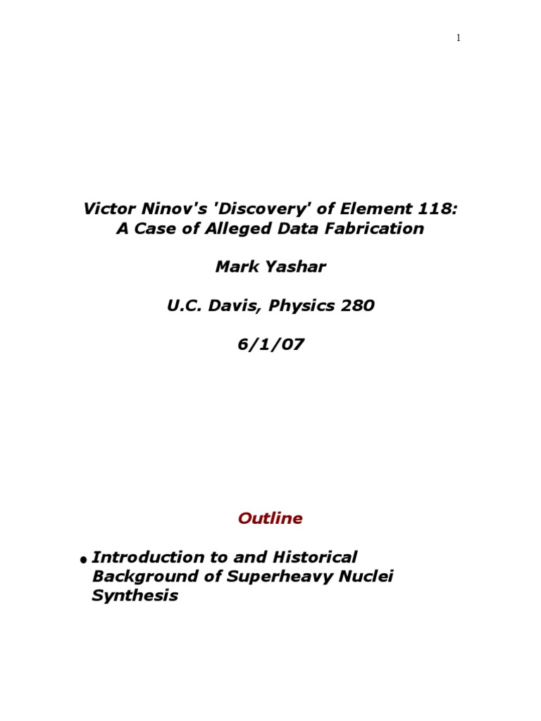 Victor Ninov's 'Discovery' of Element 118: A Case of Alleged Data ...