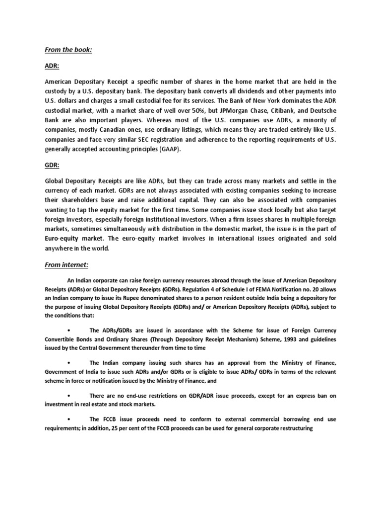 ADR and GDR | PDF | American Depositary Receipt | Equity Securities