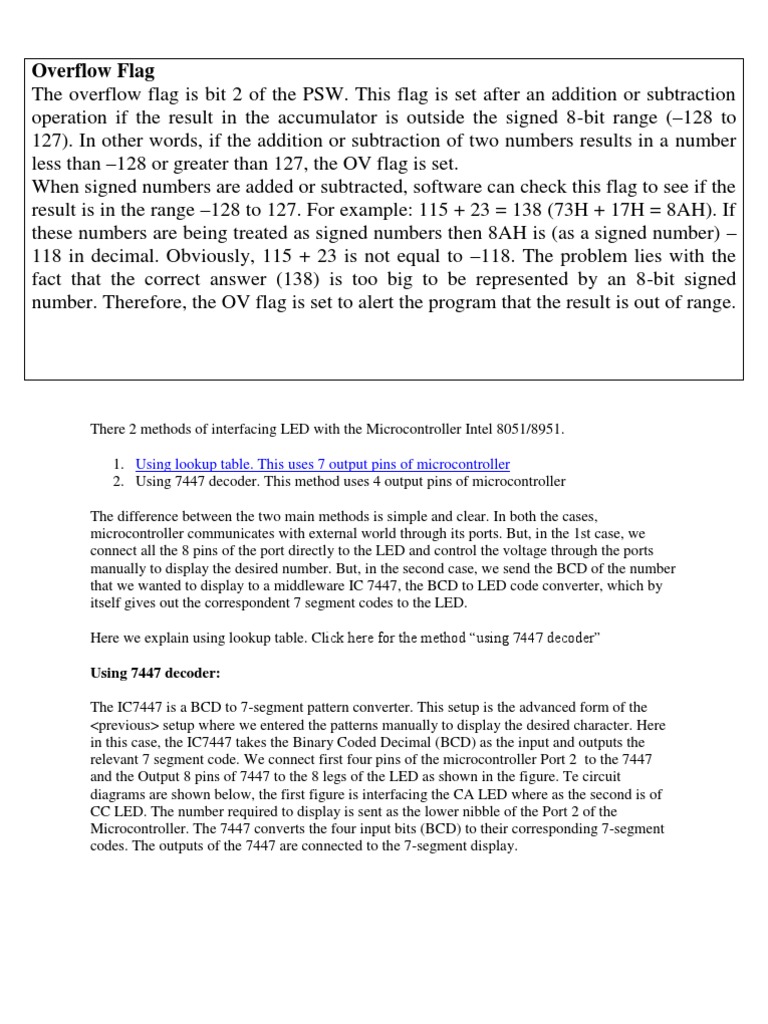 Overflow Flag: Using Lookup Table. This Uses 7 Output Pins of ...