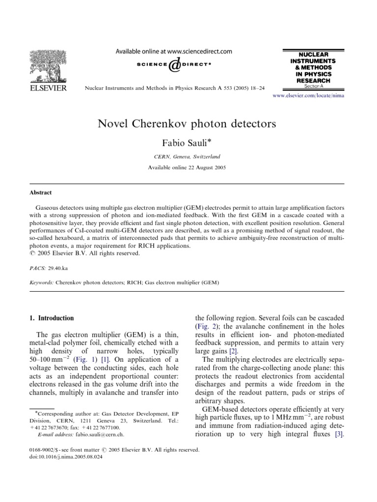 Novel Cherenkov Photon Detectors | PDF | Chemistry | Applied And ...