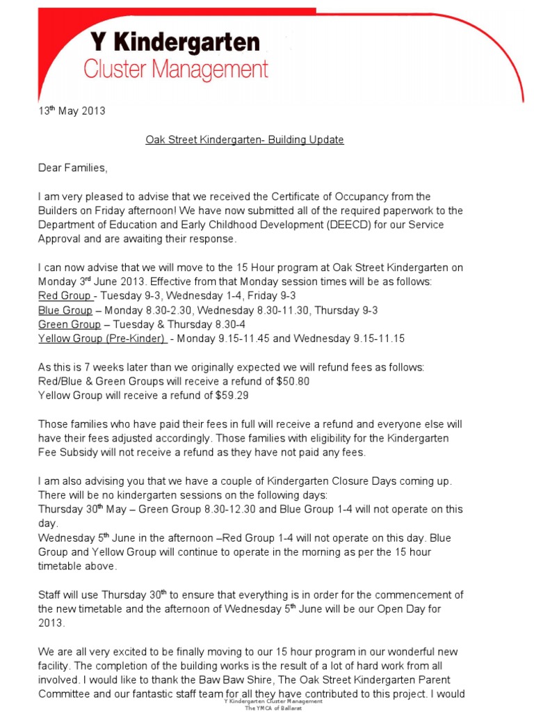 Letter To Families 13.05.2013 | PDF | Kindergarten | Business