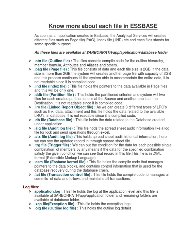 Know More About Each File in ESSBASE | PDF | Computer File | Databases