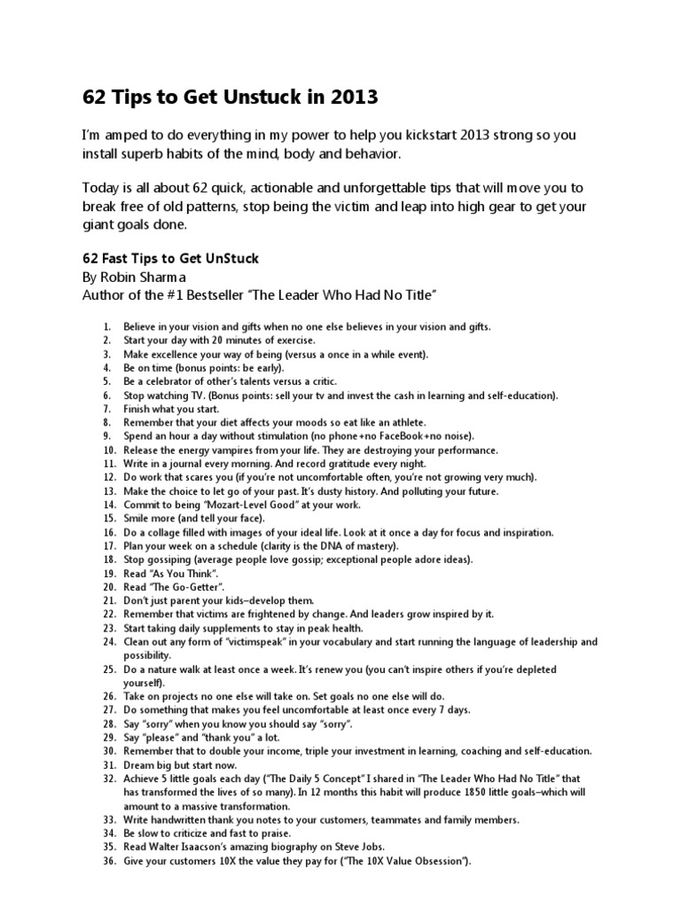 62 Tips to Get Unstuck in 2013 | PDF