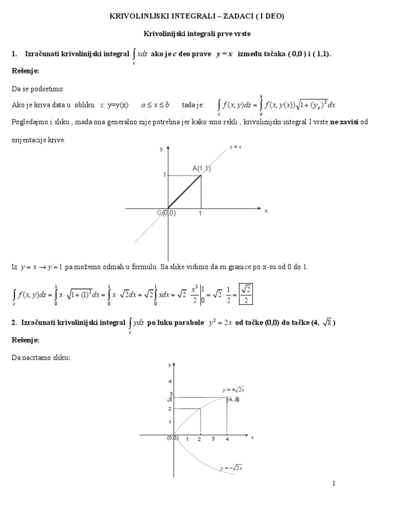 Krivolinijski Integrali Zadaci I Deo | PDF