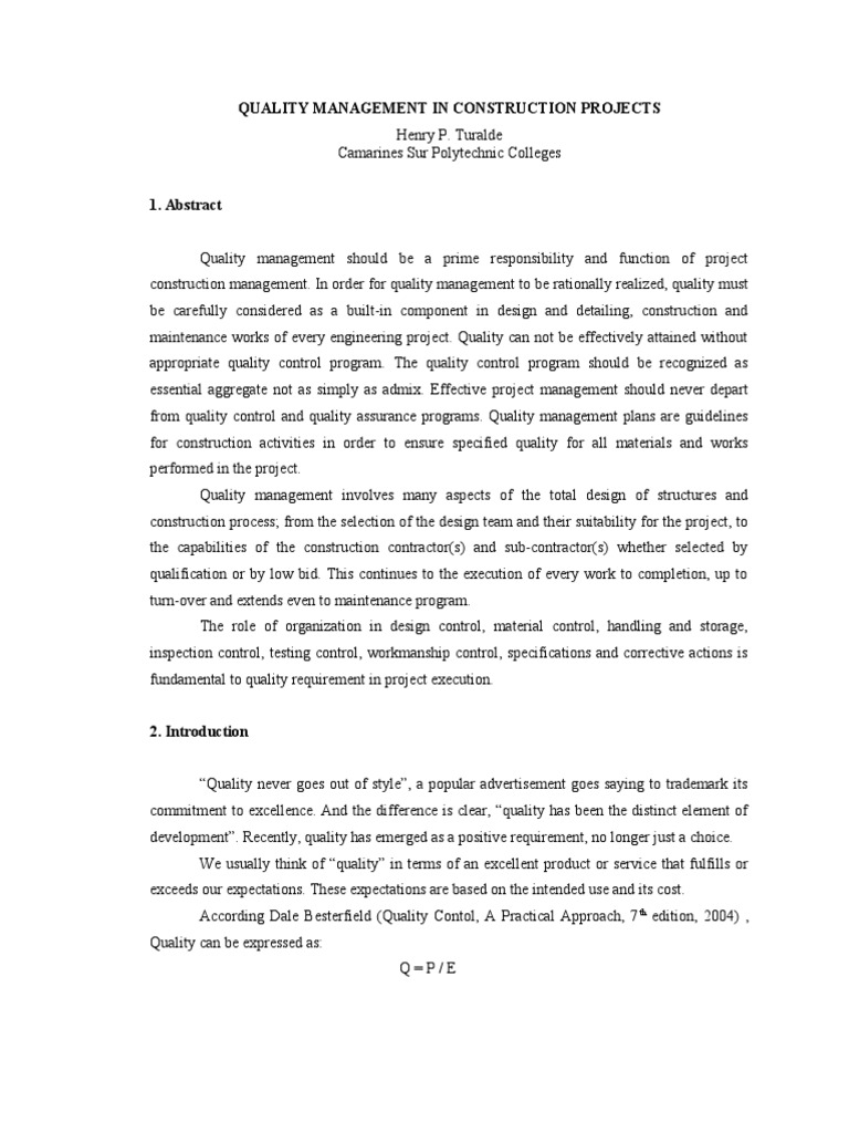 Quality Management in Construction Projects | PDF | Quality Assurance ...