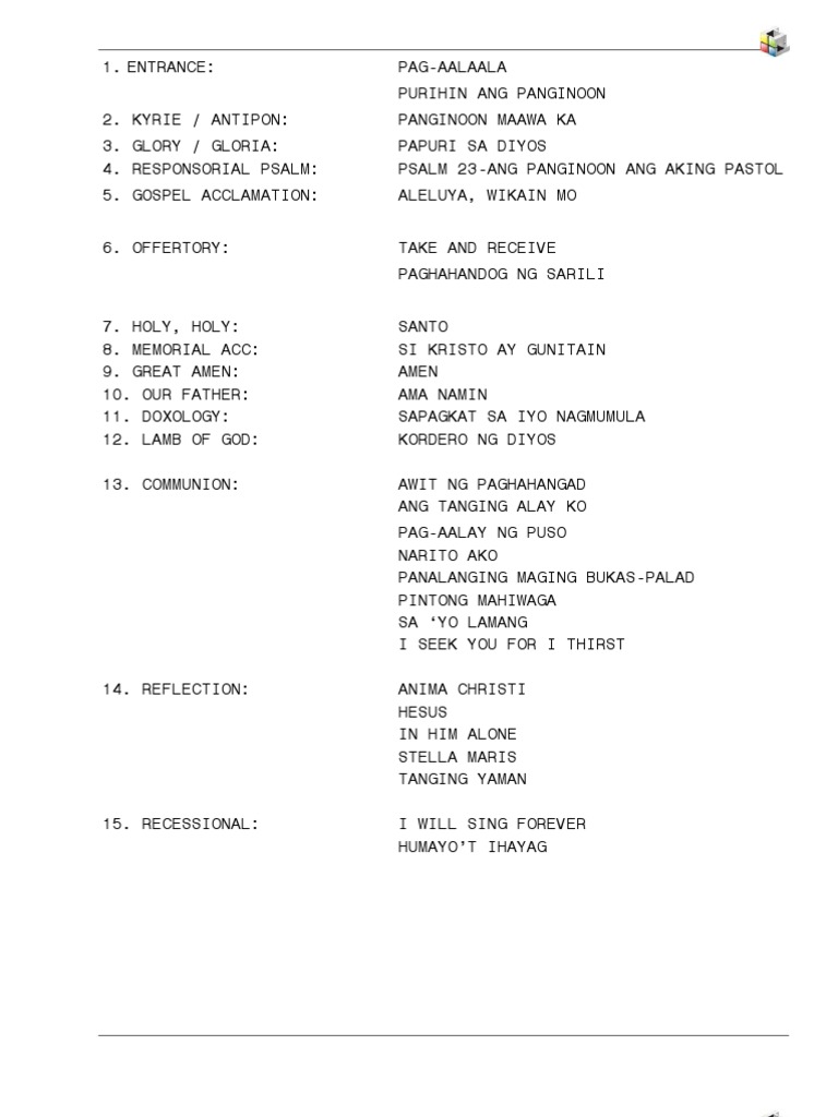 Filipino Mass Songs | PDF