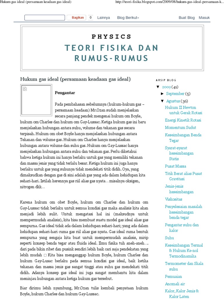 Hukum Gas Ideal Persamaan Keadaan Gas Ideal Pdf