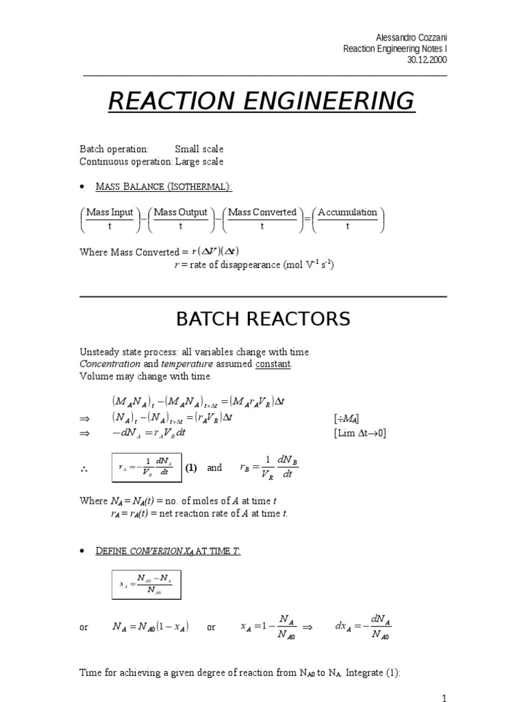 Reaction Engineering Notes I | PDF | Chemical Reactor | Reaction Rate