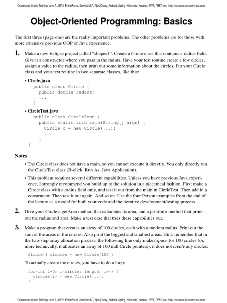 Exercises Oop Basics Pdf Java Programming Language Object