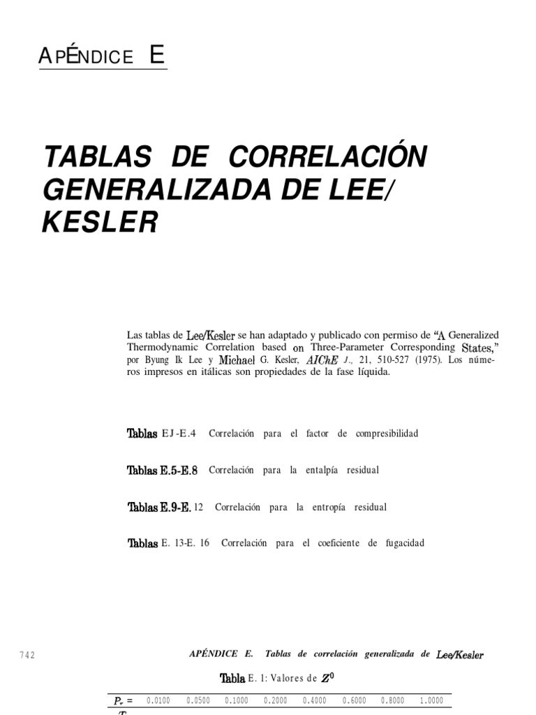 Tablas de Lee Kesler | PDF | Physique | Ingénierie mécanique