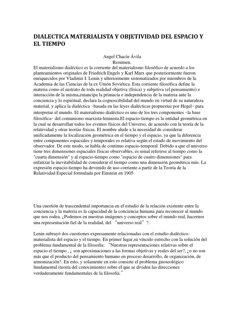 Dialectica Materialista y Objetividad Del Espacio y El Tiempo | PDF ...