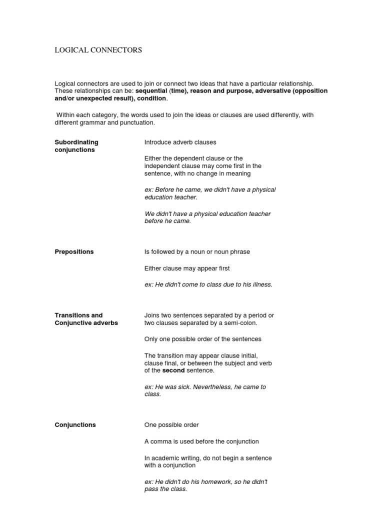Logical Connectors | PDF | Verb | Sentence (Linguistics)