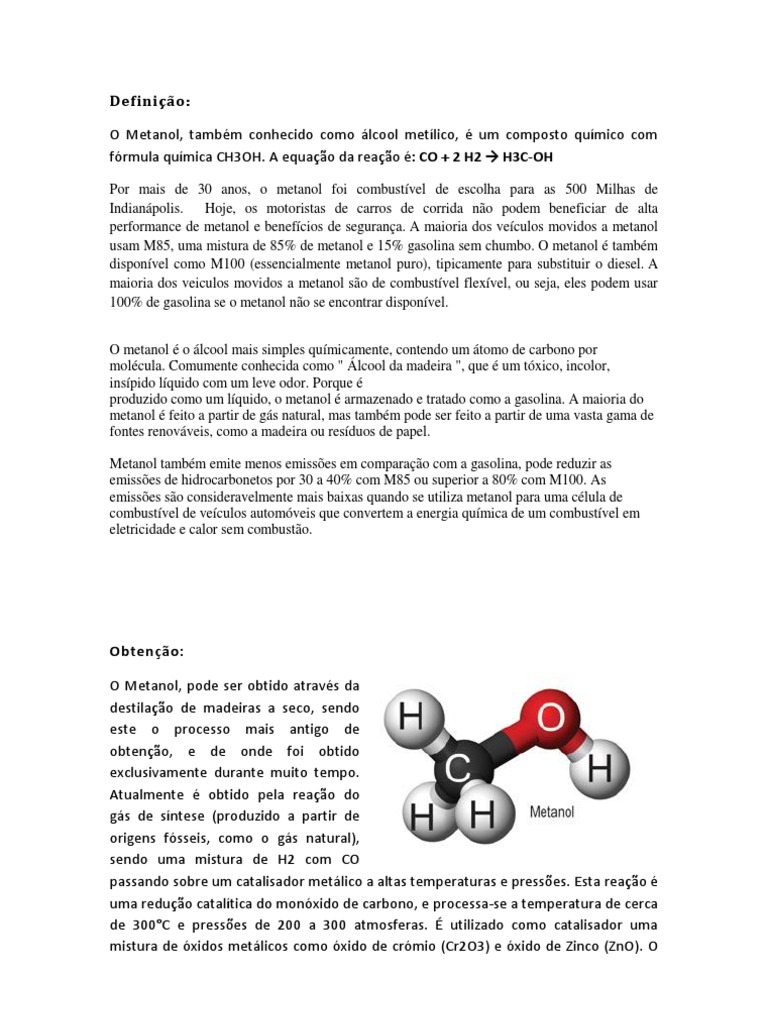 metanol | Metanol | Ciências Físicas