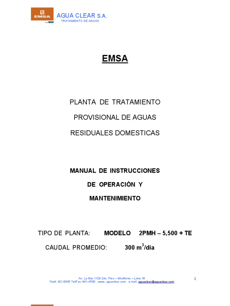 Manual de Operacion y Mantenimiento PTAR Provisional | PDF | Aguas residuales | Agua