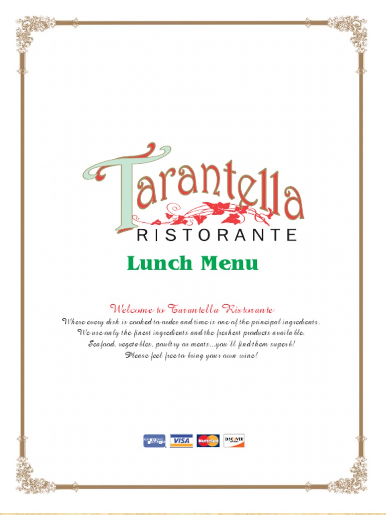 Tarantella Lunch Menu | PDF | Tomato Sauce | Pizza