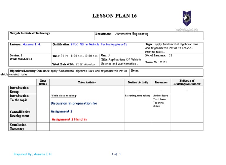 Lesson Plan16. U5.Vehicle - Latest | PDF | Technology & Engineering
