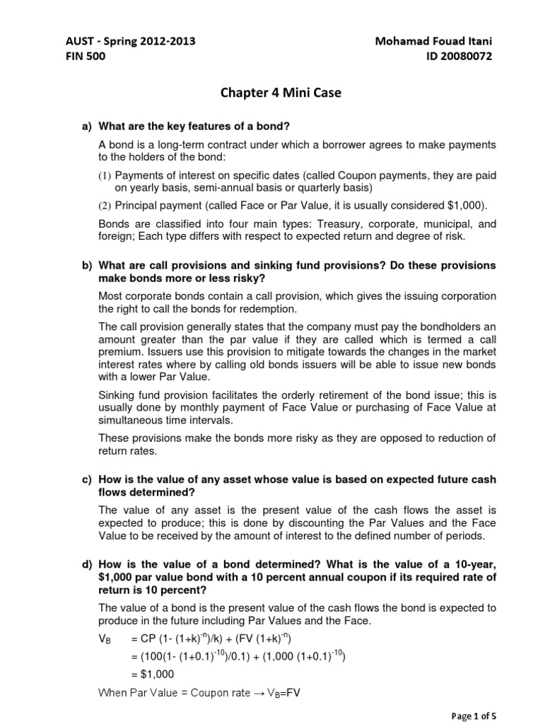 Mini Case - Chapter 4 | PDF | Bond Credit Rating | Bonds (Finance)