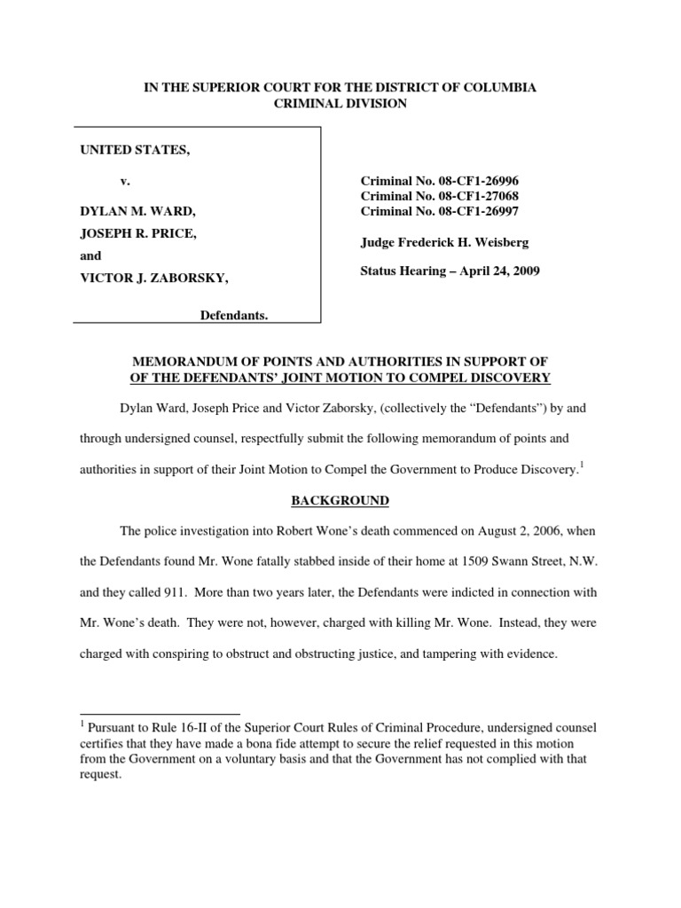 Defendants' Motion To Compel Discovery | PDF | Discovery (Law) | Prosecutor