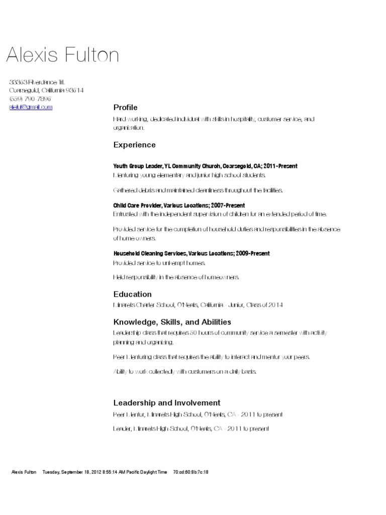 Youth Leader & Child Care Experience | PDF