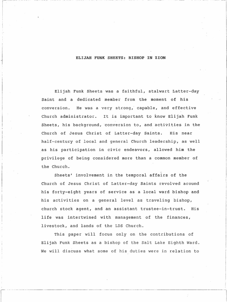 Elijah Funk Sheets Bishop in Zion | PDF | Tithe | The Church Of Jesus ...