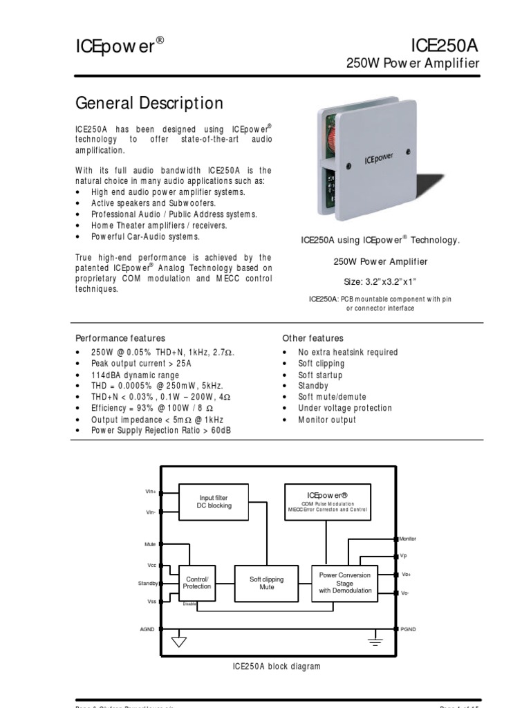 ICE250A Datasheet Full Rev 8 | PDF | Amplifier | Power Supply