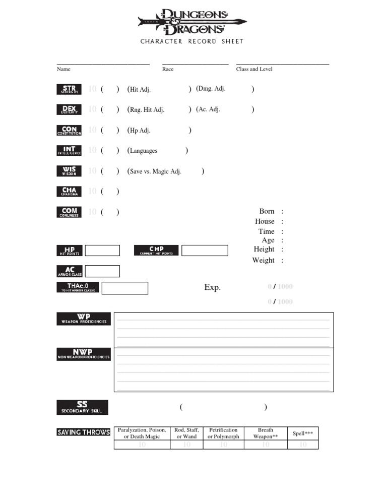 2nd Ed. AD&D - Character Sheet | PDF