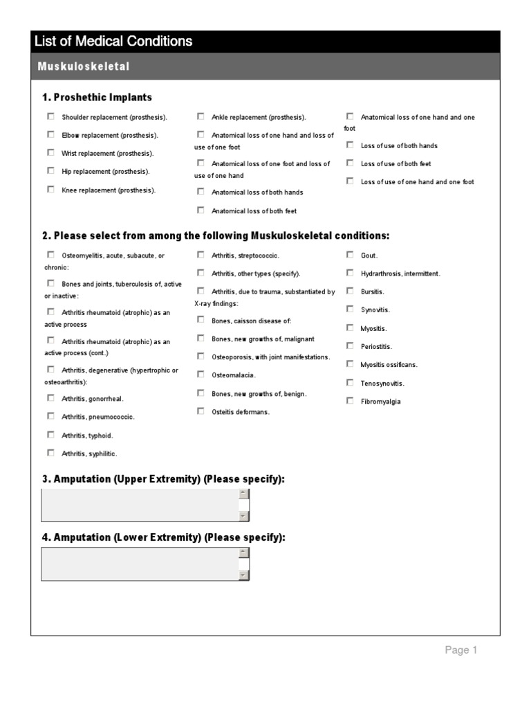 List of Medical Conditions | PDF | Lung | Heart