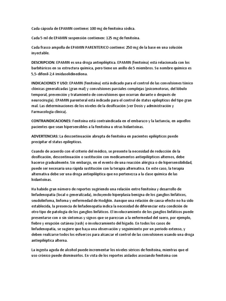 Información completa sobre el uso y propiedades de EPAMIN (fenitoína ...