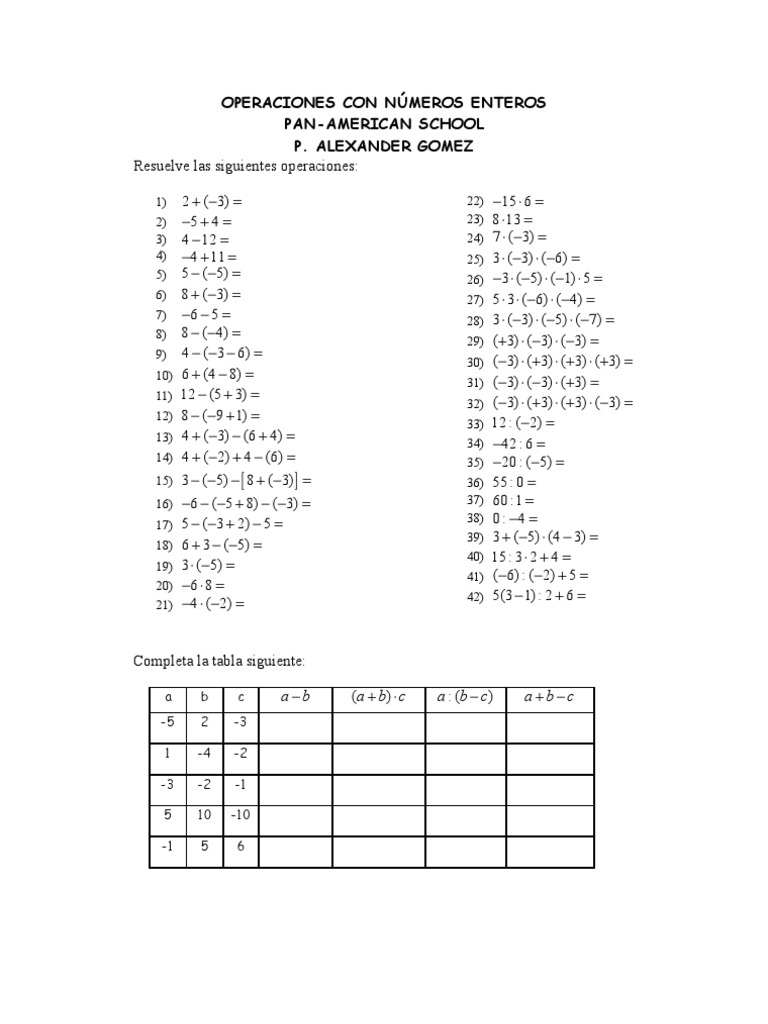 Operaciones Con Números Enteros 1 | PDF
