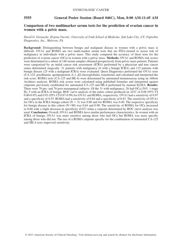 Ova1 Vs Roma | PDF | Sensitivity And Specificity | Cancer