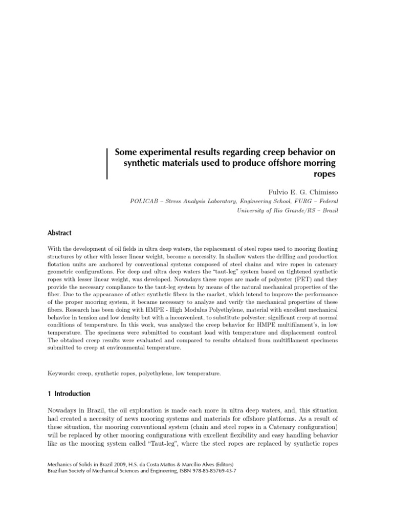 Dyneema Creep - Mooring Ropes | PDF | Creep (Deformation) | Rope