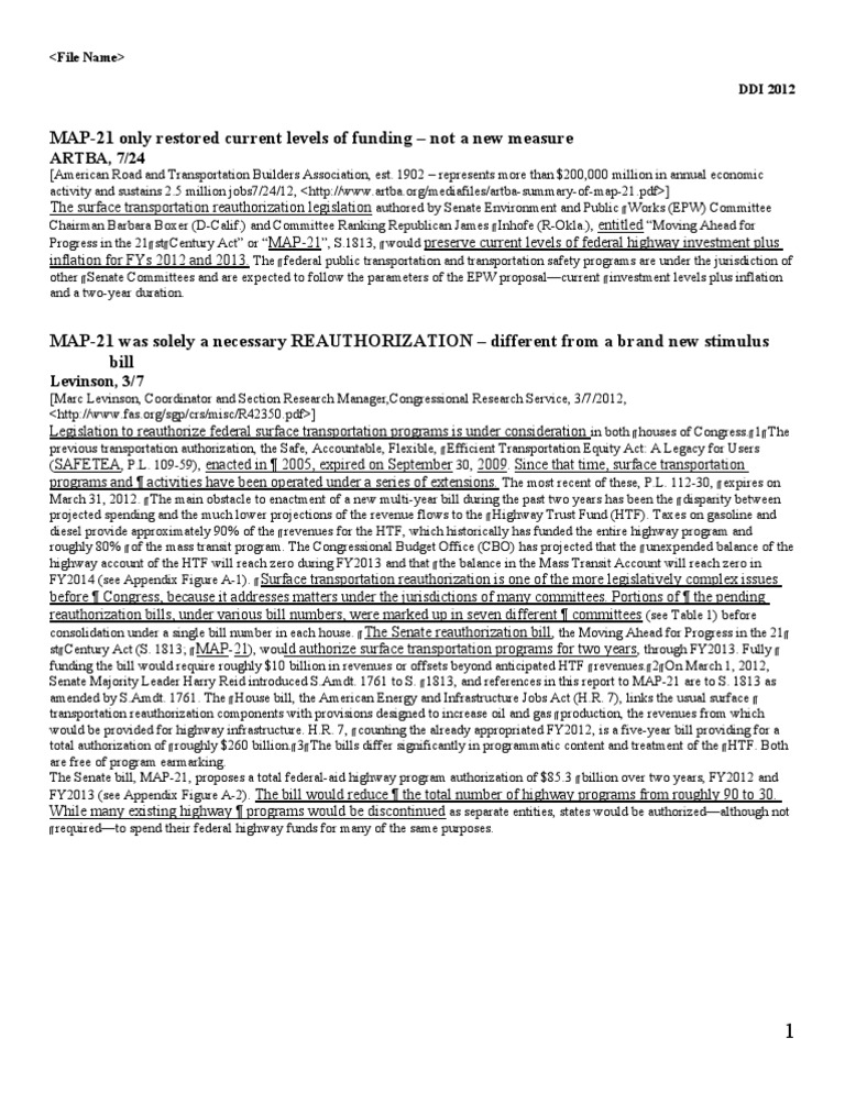 MAP-21 Only Restored Current Levels of Funding - Not A New Measure ...