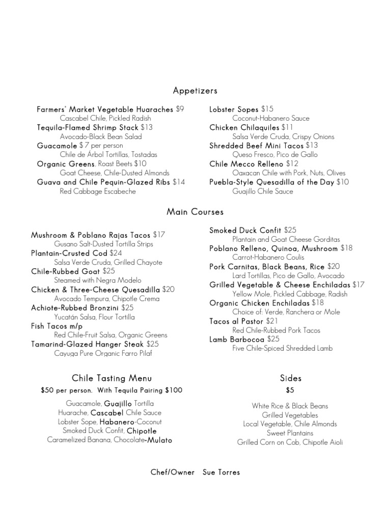 Suenos Dinner Menu | PDF | Taco | Food Ingredients
