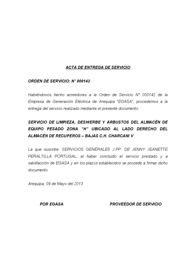 Acta de Entrega de Servicio | PDF Acta de Entrega de Servicio | PDF
