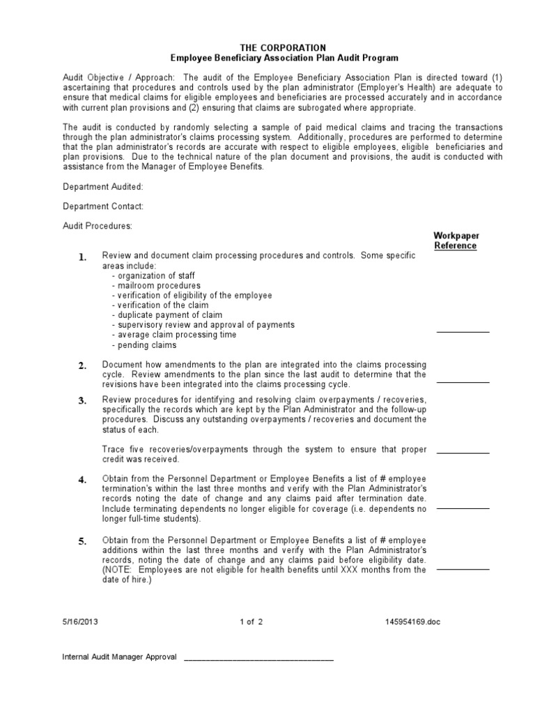 Employee Health Insurance Claims Audit Program | PDF | Audit | Employee ...