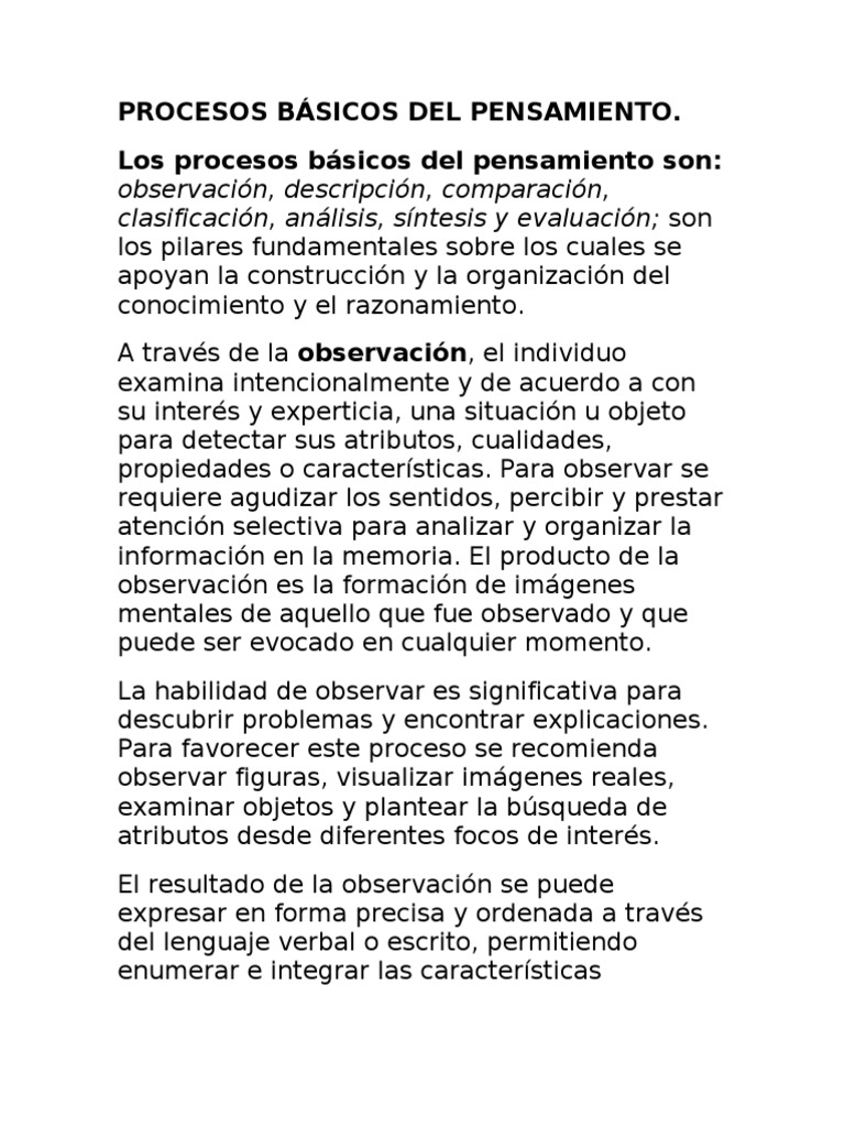 Lectura Procesos Basicos Del Pensamiento | PDF | Conocimiento | Evaluación