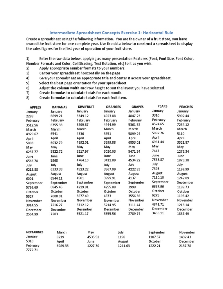 Intermediate Spreadsheet Concepts Exercise 1 | PDF | Spreadsheet | Computing