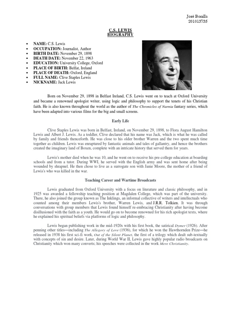 C.S. Lewis: From Belfast Boy to Renowned Christian Apologist and Narnia ...