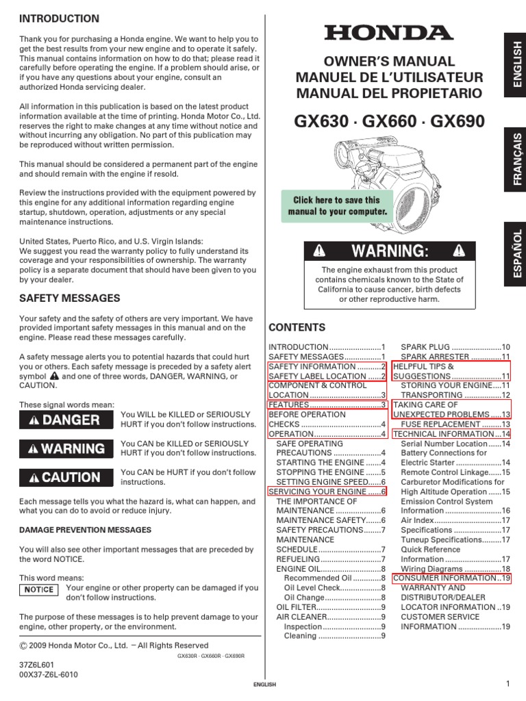 Generador Honda GX 690 | PDF | Motor Oil | Carburetor