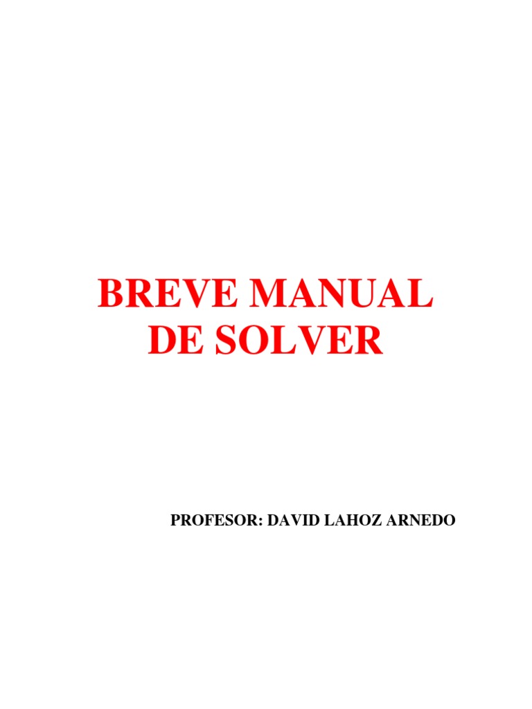 Excel - Breve Manual de Solver PDF | PDF | Programación lineal | Microsoft Excel