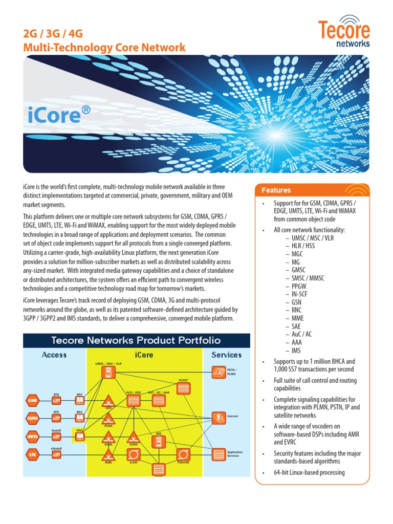 Tecore Icore 2G / 3G / 4G Multi-Technology Core Network Specifications ...